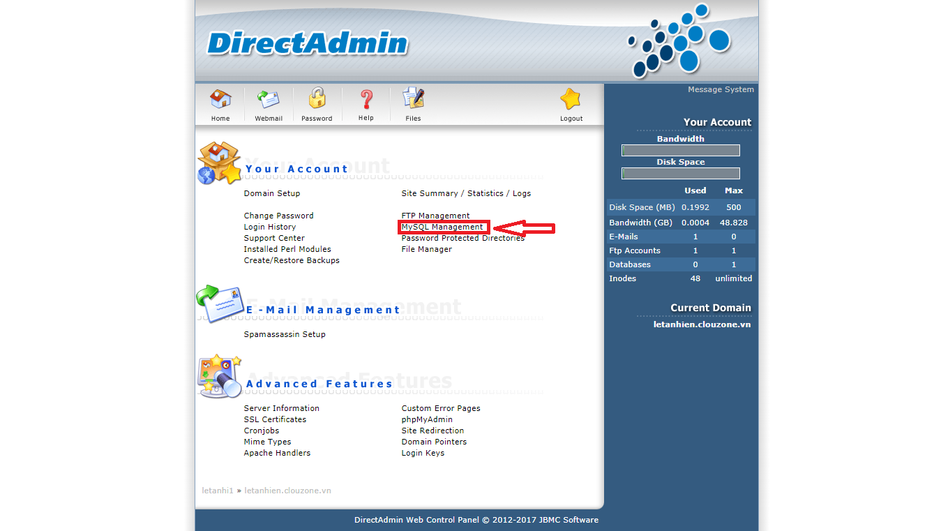Hướng dẫn Tạo mới và Import Database bằng phpMyAdmin trên DirectAdmin ...