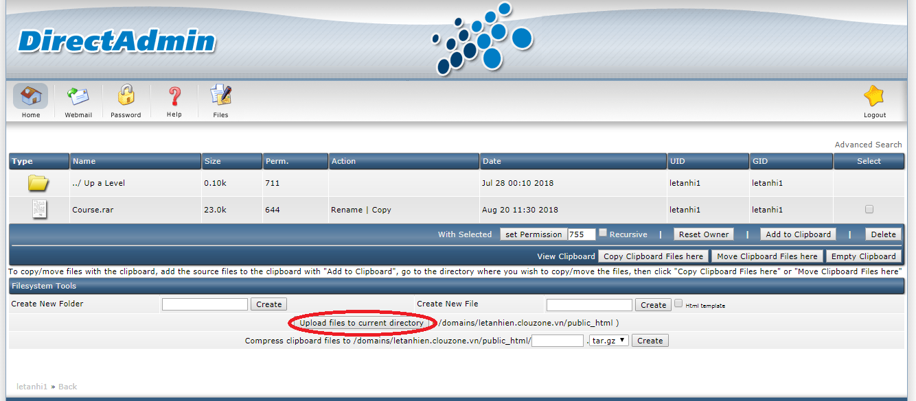 Uploading With DirectAdmin's File Manager - CloudZone Support