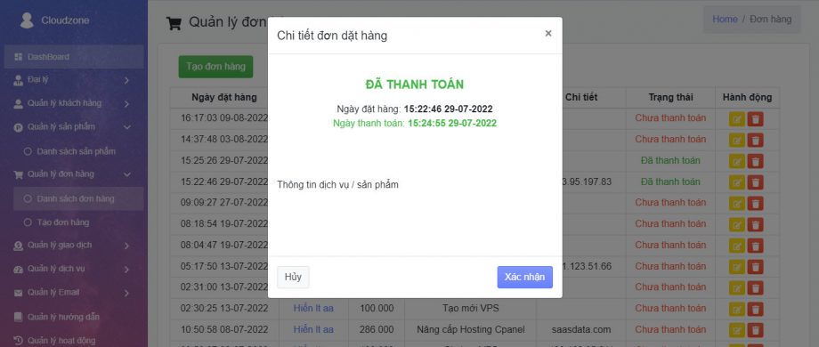 7. Quản lý đơn đặt hàng - Portal Admin