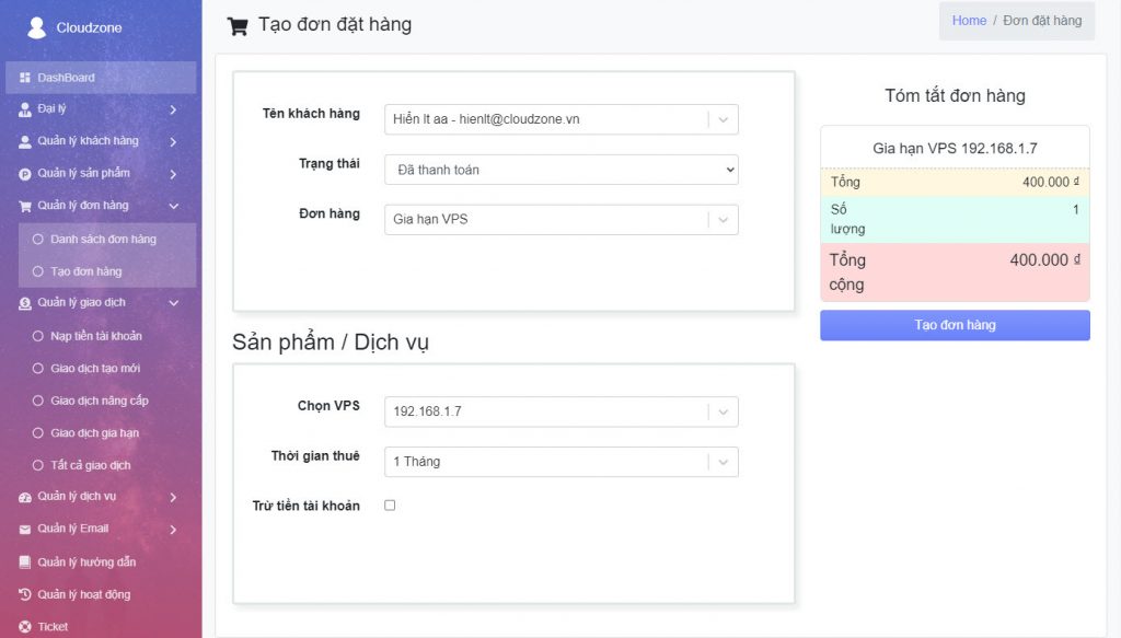 7. Quản lý đơn đặt hàng - Portal Admin